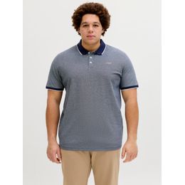 Jack & Jones PlusSize Poloshirt "JPRBLUALVES SS POLO PLS", Herren, Gr. 3XL, blau (maritime blau detail:melange), Jersey, Obermaterial: 50% Baumwolle, 50% Polyester, JACK & JONES PLUSSIZE, meliert, regular fit normal, ohne Ausschnitt, Shirts