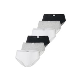 Slip Schiesser "Slip 6er Pack", Damen, Gr. M, bunt (schwarz, grau, wei&szlig;), Obermaterial: 95% Baumwolle CO. 5% Elasthan EL., Unterhosen Slip