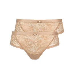 Slip LISCA "2er Pack Damen Slip Evelyn", Damen, Gr. 48, beige (sweet almond), Spitze, Obermaterial: 82% Polyamid PA. 18% Elasthan EL., Unterhosen Slip