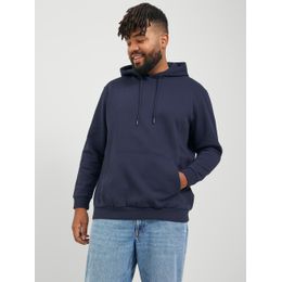 Jack & Jones PlusSize Kapuzensweatshirt "JJEBRADLEY SWEAT HOOD NOOS PLS", Herren, Gr. 6XL, blau (navy blazer), angeraute Sweatware, Obermaterial: 61% Polyester, 39% Baumwolle, JACK & JONES PLUSSIZE, unifarben, loose fit normal, Rundhals, Rippb&uuml;ndchen, Sweatshirts, mit Rippb&uuml;ndchen