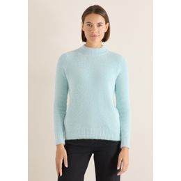 Strickpullover Cecil, Damen, Gr. L (42), light foam blau, Stoff, 80% Polyester, 20% Baumwolle, unifarben, comfort fit normal, hoch geschlossener Ausschnitt, Rippb&uuml;ndchen, Pullover Strickpullover, mit Ripp-Details