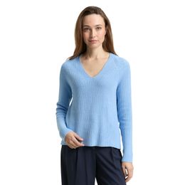 Tom Tailor Damen Strickpulloverlight fjord blau, Gr. XL, unifarben, Strick, Obermaterial: 100% Baumwolle, Pullover, mit Rippb&uuml;ndchen