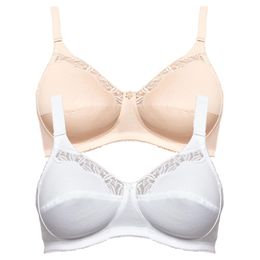 B&uuml;gelloser BH SuSa "2er Pack BH ohne B&uuml;gel Cotton", Damen, Gr. 100, Cup D, bunt (beige wei&szlig;), Obermaterial: 100% Baumwolle CO., BHs