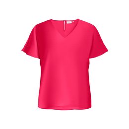 Shirtbluse Only CARMAKOMA "CARMETTA LIFE V-NECK SS TOP WVN NOOS", Damen, Gr. 42, raspberry, Jersey, Obermaterial: 100% Polyester, unifarben, regular fit normal, V-Ausschnitt, Blusen