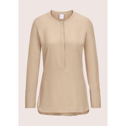 Madeleine Mode Hemdbluse MADELEINE "Bluse Lange Seidenbluse in kragenloser Form", Damen, Gr. 36, beige (cappuccino), Obermaterial: 100% Seide silk., Blusen Hemdbluse