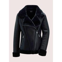 Madeleine Mode Kurzjacke MADELEINE "Jacke Edle Bikerjacke mit Reverskragen", Damen, Gr. 44, schwarz, Obermaterial: 100% Polyester PES., Jacken Kurzjacke