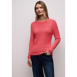 Rundhalspullover Street One, Damen, Gr. 46, striking coral, Stoff, 60% Viskose, 40% Baumwolle, unifarben, normal normal, Rundhals, gerader Abschluss, Pullover Rundhalspullover, im soften Baumwoll-Mix