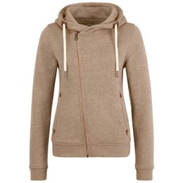 Kapuzensweatjacke oxmo "Kapuzensweatjacke OXVicky", Damen, Gr. L, beige (sand melan), Obermaterial: 80% Polyester PES. 20% Baumwolle CO., Sweatjacken