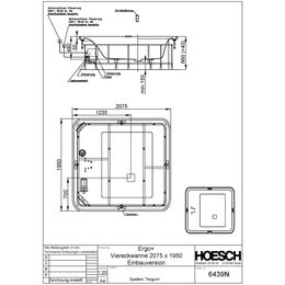 Hoesch Whirlwanne Ergo+ Quadrat 2075x1950 freistehend mit System Tergum Whirl Weiss/Chrom/Glas Schwa 6444N.010305552