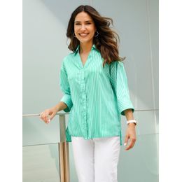 Longbluse Classic Basics, Damen, Gr. 56, wei&szlig;, gr&uuml;n, gestreift, 100% Polyester, gemustert, gestreift, mehrfarbig, Blusen Longbluse
