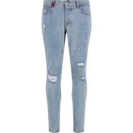 Bequeme Jeans 2Y Premium "2Y Premium Herren 2Y Destroyed Slim Fit Denim", Herren, Gr. 32, Normalgr&ouml;&szlig;en, midblau, 97% Baumwolle, 3% Elasthan, unifarben, Jeans