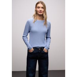 Rundhalspullover Street One, Damen, Gr. 44, frosted blau meliert, Stoff, 60% Viskose, 40% Baumwolle, unifarben, normal normal, Rundhals, gerader Abschluss, Pullover Rundhalspullover, im soften Baumwoll-Mix