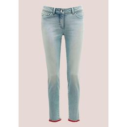 Madeleine Mode Regular-fit-Jeans MADELEINE "Jeans Jeans mit farbigem Beinabschluss", Damen, Gr. 38, N + K Gr, blau (blau, bleached), Obermaterial: 99% Baumwolle CO. 1% Elasthan EL., Jeans