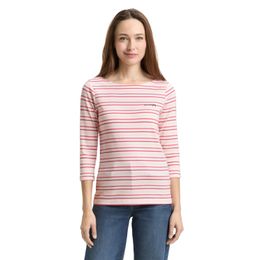 3/4-Arm-Shirt Tom Tailor, Damen, Gr. S, rot stripe, Single Jersey, Obermaterial: 97% Baumwolle, 3% Elasthan, gestreift, regular fit h&uuml;ftbedeckend, U-Boot-Ausschnitt, Shirts 3/4-Arm-Shirt, im Streifen-Design