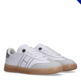 Sneaker Tommy Hilfiger, Herren, Gr. 36, wei&szlig;, silber, Lederimitat, Schuhe Sneaker, Retro Sneaker, Freizeitschuh, Schn&uuml;rschuh mit Nieten