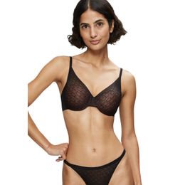 Halbschalen-BH Triumph "Signature Sheer", Damen, Gr. 80, Cup D, schwarz, T&uuml;ll, Obermaterial: 44% Polyester, 29% Polyamid, 27% Elasthan, unifarben, BHs, Monogramm-T&uuml;ll, gepolsterte Cups, Spitzen-Details, weich, T&uuml;ll