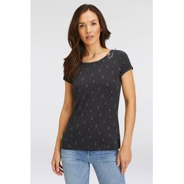 T-Shirt Ragwear "FLORAH A ORGANIC O", Damen, Gr. XL (42), grau (dunkelgrau), Single Jersey, Obermaterial: 70% Baumwolle, 30% Polyester, bedruckt, gemustert, kontrastfarbene Details, mehrfarbig, figurbetont normal, Rundhals, Shirts T-Shirt, mit maritimen Anker-Allover-Druck