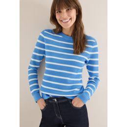 Strickpullover Cecil, Damen, Gr. XXL (46), fountain blau, Strick, Obermaterial: 100% Baumwolle, gestreift, normal h&uuml;ftbedeckend, Rundhals, B&uuml;ndchen, Pullover Strickpullover, im Streifen-Look