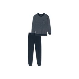 Schlafanzug Schiesser "Pyjama Comfort Essentials", Damen, Gr. M, blau (dunkelblau), Obermaterial: 100% Baumwolle CO., Homewear-Sets Schlafanzug