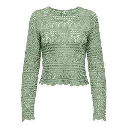 Strickpullover Only "ONLELKE LIFE LS PULLOVER KNT NOOS", Damen, Gr. L, laurel gr&uuml;n, Strick, Obermaterial: 70% Baumwolle, 30% Polyester, Strukturmuster, unifarben, kurz, Rundhals, Pullover Strickpullover, Lochstickerei, verk&uuml;rzte Form