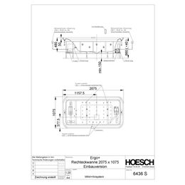Hoesch Whirlwanne Ergo+ Rechteck 2075x1075 freistehend mit System Kombi-System Weiss/Chrom/Glas Schw 6441S.010305552