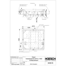 Hoesch Whirlwanne Ergo+ Quadrat 2075x1950 freistehend mit System Kombi-System Weiss/Chrom/Glas Schwa 6444S.010305552