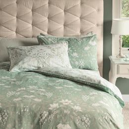 Wendebettw&auml;sche Laura Ashley "Parterre, aus Baumwoll-Satin", sage, B/L: 230cm x 220cm, 1 Stk., 2 Stk., Satin, B/L: 50cm x 75cm & 50cm x 75cm, 3 tlg., Satin, Obermaterial: 100% Baumwolle, Bettw&auml;sche, Wendebettw&auml;sche, mit floralem Muster, inkl 2 Kissenbez&uuml;ge