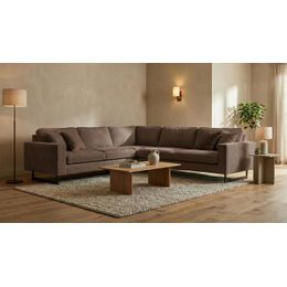 Ecksofa Home Affaire "Pinto, XXL, 250/290 cm, langer Schenkel, Ottomane", braun, B:290cm H:85cm T:250cm, 92% Polyester, 8% Nylon, Sofas, Ecksofa, Cord, Chenille, Lederoptik, mit Keder, Metallf&uuml;&szlig;e, Wellenunterfederung