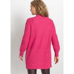 Longstrickjacke bonprix "Longstrickjacke", Damen, Gr. 36/38 (S), rosa (dunkelpink), Obermaterial: 50% Baumwolle, 50% Polyacryl, loose fit, Strickjacken Longstrickjacke, lockere Passform, mit Strickmuster, casual Stil