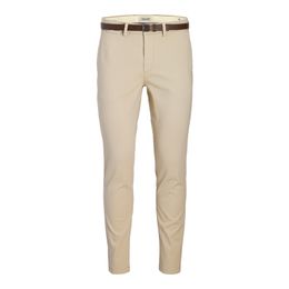 Jack & Jones Chinohose JACK & JONES "JPSTMARCO ADAM BELTED CHINO", Herren, Gr. 29, L&auml;nge 32, string, Web, Obermaterial: 98% Baumwolle, 2% Elasthan, unifarben, slim fit kn&ouml;chellang, Hosen Chinohose