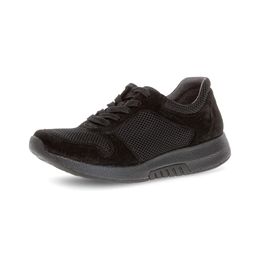 Keilsneaker Gabor Rollingsoft, Damen, Gr. 39, schwarz, Textil, Veloursleder, Schuhe Sneaker, Freizeitschuh, Halbschuh, Schn&uuml;rschuh mit Logo an der Ferse