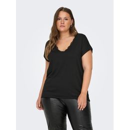 T-Shirt Only CARMAKOMA "CARMOSTER S/S LACE V-NECK TOP JRS", Damen, Gr. L, schwarz, Jersey, Obermaterial: 75% Viskose, 20% Polyester, 5% Elasthan, unifarben, regular fit normal, V-Ausschnitt, Shirts T-Shirt
