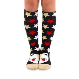 Denokids Kniestr&uuml;mpfe "Glitter Cat" in Schwarz - 45% | Gr&ouml;&szlig;e 128/134 | Kinder-socken-strumpfhosen