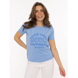 Zwillingsherz Shirt "Happiness Vibes" in Hellblau - 37% | Gr&ouml;&szlig;e M | Damen-tops