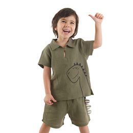 Denokids 2tlg. Outfit "Dino Muslin" in Khaki - 70% | Gr&ouml;&szlig;e 92/98 | Baby-shirts