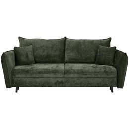 CARRYHOME Schlafsofa, Olivgr&uuml;n, Textil, Buche, massiv, 3-Sitzer, F&uuml;llung: Silikon,Silikon, 238x99x108 cm, Made in EU, Liegefunktion, Schlafen auf Sitzh&ouml;he, R&uuml;cken echt, Wohnzimmer, Sofas & Couches, Schlafsofas, Schlafsofas mit Bettkasten