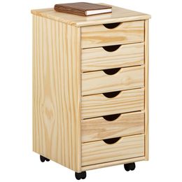 Mid.you Rollcontainer Interlink Nils 30600300, Kiefer, Holz, Kiefer, massiv, 6 Schublade(n) Schubladen, 35x66x39 cm, Arbeitszimmer, Container, Rollcontainer