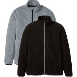 bonprix Herren bonprix Fleecejacke Packung, 2 Stk. tlg. ohne Kapuze unifarbenes Design mit farbigen Details, mit Eingriffstaschen schwarz 64 (3XL)