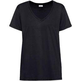 bonprix Damen bonprix T-Shirt lockere Passform, Kurzarm-Design, V-Ausschnitt schwarz 32/34 (XS)
