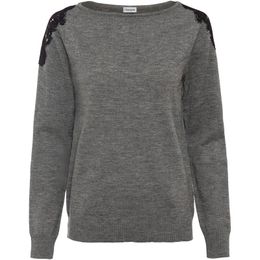 bonprix Damen bonprix Strickpullover aus Polyacryl, mit Spitze aus Polyester und Elasthan grau 32/34 (XS)
