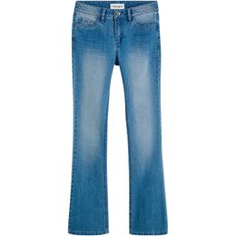 bonprix Damen bonprix Schlagjeans &raquo;Flared Jeans Mid Waist, Stretch&laquo; 5-Pocket-Style, aus Baumwolle, Polyester und Elasthan, Mid Waist blau 38, K-Gr
