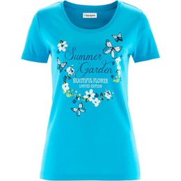 bonprix Damen bonprix T-Shirt &raquo;Baumwoll Shirt, Kurzarm&laquo; leicht taillierte Passform, Kurzarm-Design, Rundhalsausschnitt blau 48/50 (XL)