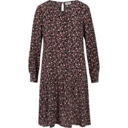 bonprix Damen bonprix Minikleid mit floralem All-Over Print, aus Viskose, Regular Fit, ohne Kragen schwarz 36, N-Gr