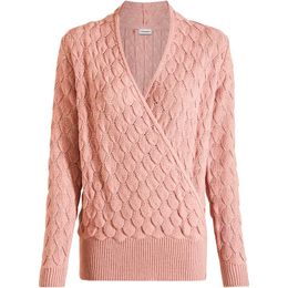 bonprix Damen bonprix Strickpullover aus Polyacryl, mit Wickeloptik, mit Ajour-Strick, lockere Passform rosa 36/38 (S)