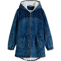 bonprix Damen bonprix Parka mit Kapuze l&auml;ssiger Jeans-Look, mit flauschigem Teddyfell-Futter, mit Kapuze blau 38