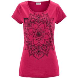 bonprix Damen bonprix T-Shirt gerade Passform, Kurzarm, mit dekorativem Druck, aus Baumwolle rosa 48/50 (XL)