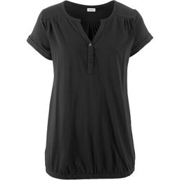bonprix Damen bonprix T-Shirt &raquo;Baumwoll-Shirt, Kurzarm&laquo; l&auml;ssige Passform, Kurzarm, V-Ausschnitt, aus Baumwolle schwarz 36/38 (S)