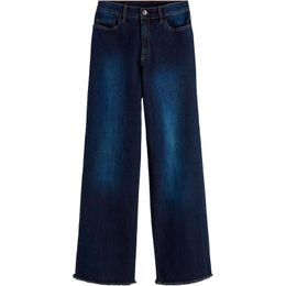 bonprix Damen bonprix Weite Jeans &raquo;Wide-Leg-Jeans, High Waist&laquo; Loose Fit, High Waist, aus Baumwolle, Polyester und Elasthan blau 52, N-Gr