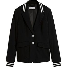 bonprix Damen bonprix Jerseyblazer &raquo;Baumwoll-Blazer mit gestreiften Details&laquo; l&auml;ssiger Look, taillierte Passform, aus Baumwolle, Casual Stil schwarz 56