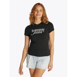 Tommy Jeans Curve Damen &raquo;Shirt TJW SLIM ESSENTIAL&laquo; in Gro&szlig;en Gr&ouml;&szlig;en, Logo-Print auf Brusth&ouml;he, mit Logostickerei schwarz XL (42)